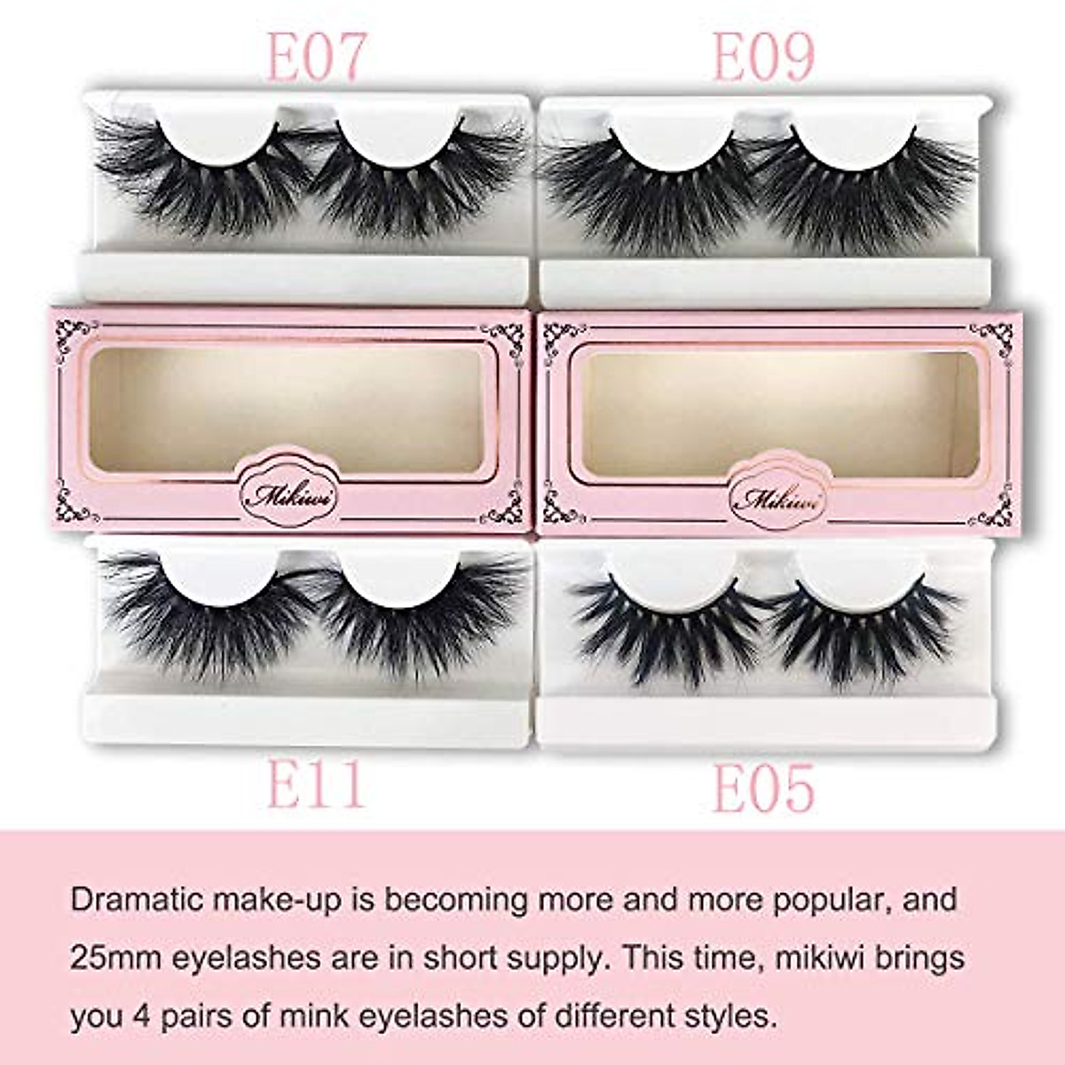 25mm Mink Lashes MIKIWI 4 Pack, Real 3D Mink Lashes, Fluffy Mink Lashes, Thick HandMade Full Strip Lashes, Dramatic 25mm Lashes, 3D Mink Eyelashes