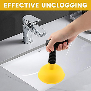 Sink Plunger with Drain Clog Remover, Mini Plunger with Short Handle, Hand Drain Plunger Easy to Use Unclogging Tool for Kitchen Sink,Bathroom Toilet, Shower Tub
