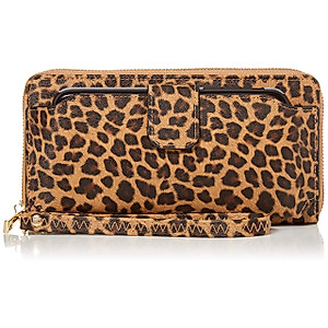 Amazon Essentials Women Wristlet Wallet with Cell Phone Holder Zip Around Wallet PU (Brown Leopard)