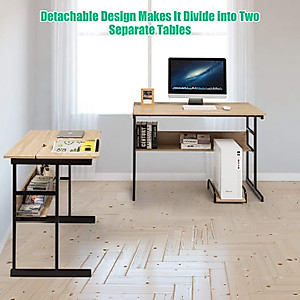 Tangkula 67 Inches L-Shaped Office Desk, Corner Computer Desk with Bottom Bookshelves & CPU Stand, Drafting Drawing Table with Tiltable Desktop, Corner Computer Workstation Home Office Desk