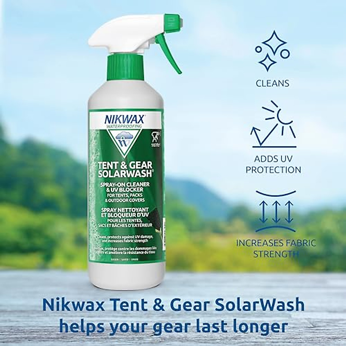 Nikwax Tent & Gear SolarWash, Cleaning, Waterproofing and UV Protector, Cleaner, Maintenance, Restores DWR Water Repellency on Outdoor Gear, Rain Fly, Canvas, Covers, Tarps, Backpacks, Accessories