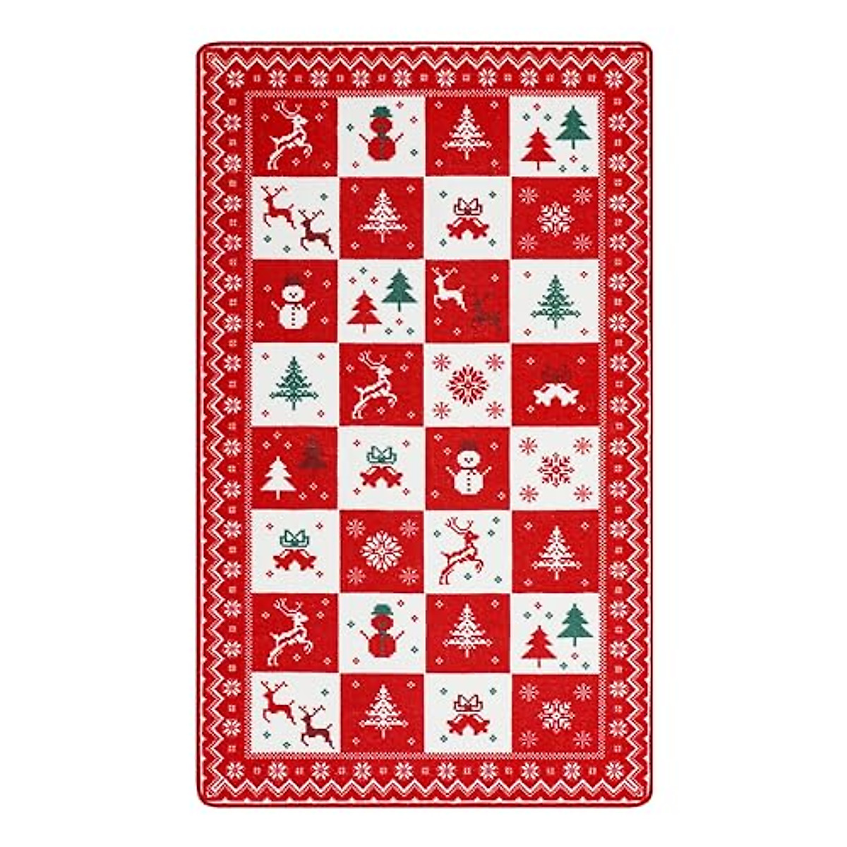 BEIMO Red Area Rug 2x3 Christmas Rug Entryway Kitchen Rug Snowflake Doormat Holiday Decor Print Plaid Floor Cover Bathroom Mat Non Slip Low Pile White Living Room Bedroom Carpet with Gripper