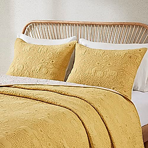 Ink+Ivy Kandula King/Cal King Size Quilt Bedding Set - Mustard Yellow , Quilted Floral, Elephants – 3 Piece Bedding Quilt Coverlets – 100% Cotton Percale Bed Quilts Quilted Coverlet