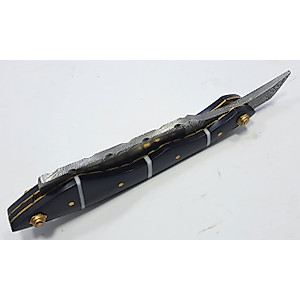 Qureshi Knifes Damascus Steel Straight Razor fixed Blade Camel Bone with Leather Sheath Belt Loop. STR-24001