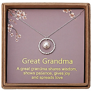 Gifts for Great Grandma - Sterling Silver Twisted Eternity Ring with Pearl Great Grandma Necklace - Great Grandma Birthday Christmas Best Great Grandma Gifts Jewelry