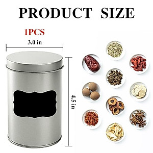 HBEJGHHO 13 oz Silver Can Sealed Food Storage Tin Canister with Airtight Double Lid Jar Portable Tea Coffee Beans Container for Loose Candy Herbs Spices(Liquid Pen and Black stickers)