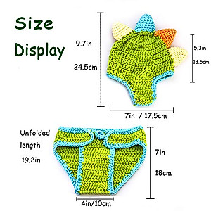 Newborn Green Dinosaur Costume Crochet Knitted Costume Hat Pants Photography Props Costume Set Newborn Photography Prop Dinosaur Christmas（0-12 Months）