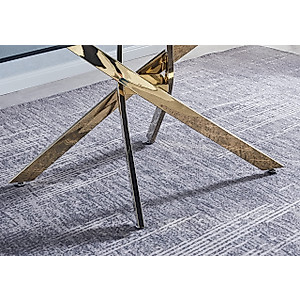 Goderfuu 36 inch Round Dining Table, Modern Dining Room Table with Gold Stainless Steel Base, Circle Tempered Glass Dining Table for 4, Small Dining Table Contemporary Kitchen Table Dinner Table