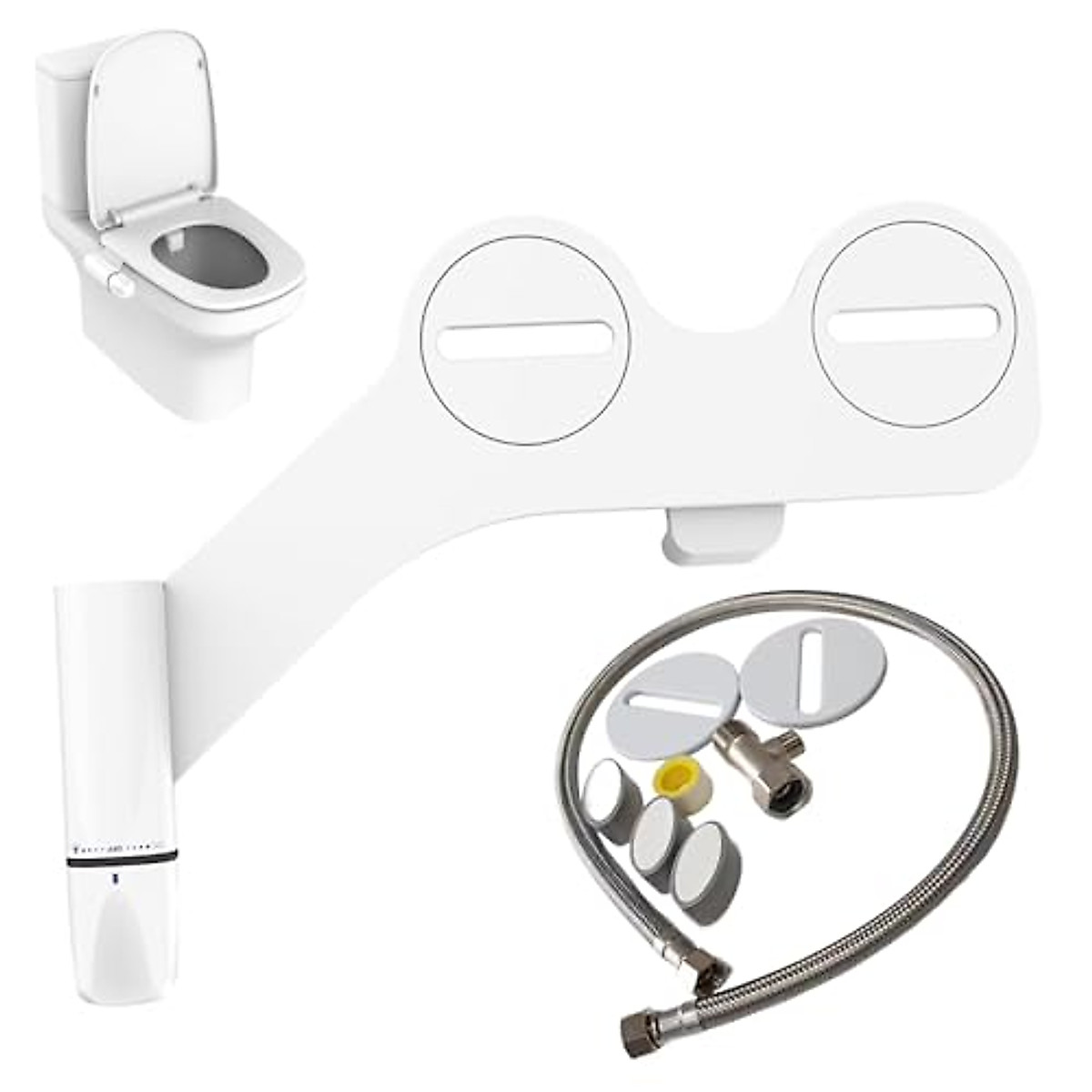 Bidet Attachment for Toilet UK, Toilet Bidet Attachment, Ultra-Slim Bidet Sprayer with Dual Nozzle, Non-Electric Bidet Spray Adjustable Pressure for Portable Bidet Feminine/Posterior Wash