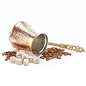 Volarium Turkish Coffee Pot, Greek Arabic Coffee Maker, Hammered Copper Coffee Cezve, Stove Top Coffee Maker (Large)