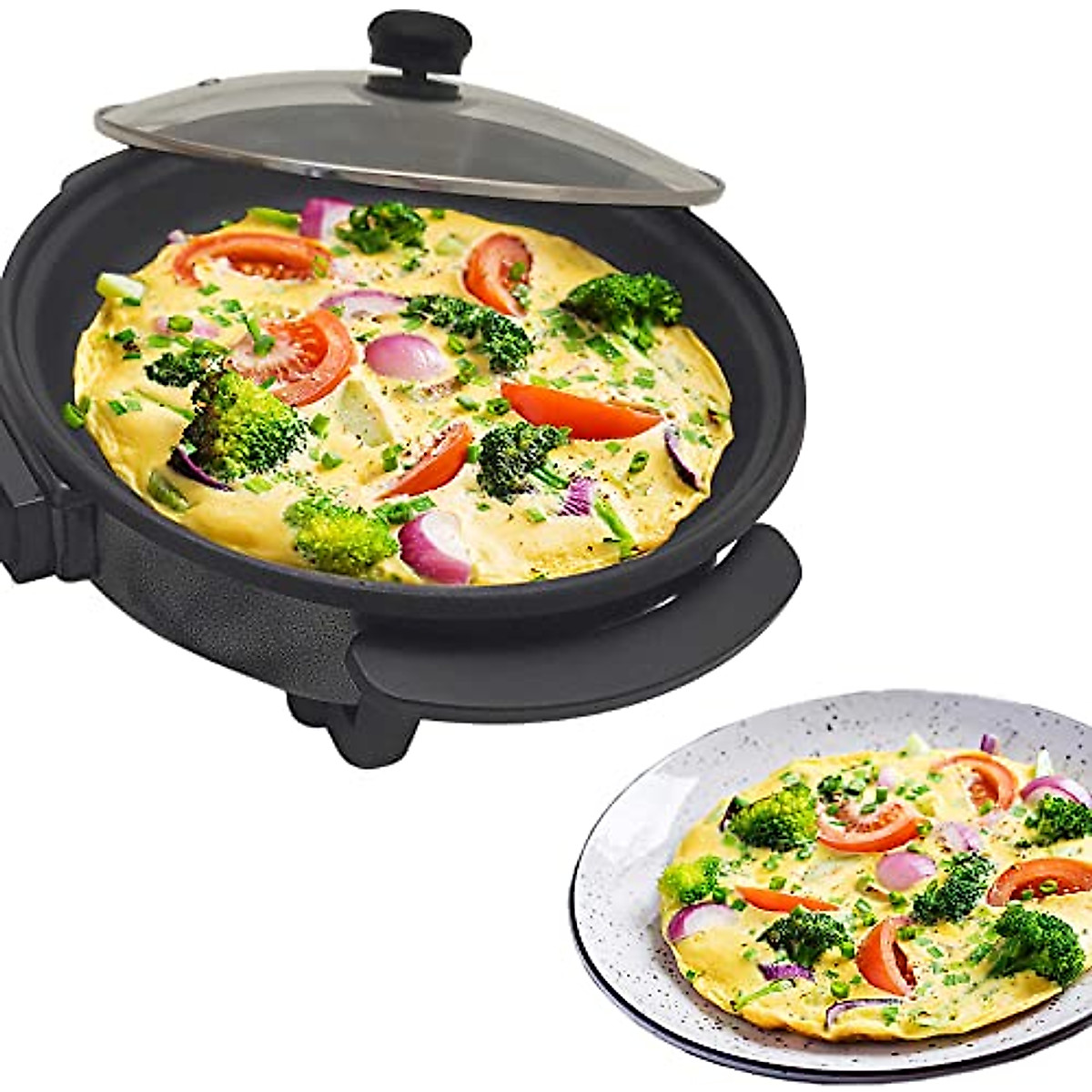 Electric Pizza Maker Pan Quesadilla Frittata Omelet Electric Nonstick 11 Inch With Adjustable Thermostat