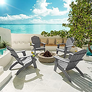 YEFU Oversized Plastic Adirondack Chair with Cup-Holder (Large Dual-Purpose), Weather Resistant, Poly Lumber Outdoor Chairs Duty Rating Widely Used in Patio, Lawn, Outside, Deck, Garden Chairs-Grey