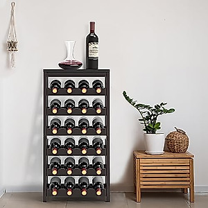 Purbambo 24-Bottle Wine Rack Freestanding Floor, 6-Tier Bamboo Wine Display Rack Storage Shelf with Table Top for Kitchen Dining Room Bar Cellar - Brown