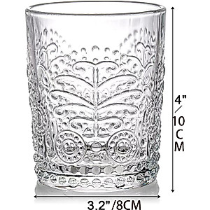 Okllen 6 Pack Clear Romantic Drinking Glasses, 10 Oz Embossed Water Glasses Tumblers, Vintage Glassware Set Highball for Juice, Whisky, Beverages, Beer, Cocktail