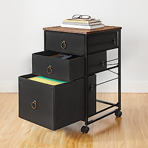 HOOBRO Mobile File Cabinet, Rolling Printer Stand with 3 Drawers, Fabric Vertical Filing Cabinet, Office Cabinet, Filing Cabinet for Home Office, A4/Letter-Sized, Rustic Brown and Black BFK30WJ01