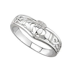 Biddy Murphy Irish 925 Sterling Silver Claddagh Ring with Classic Wishbone Design Band, Timeless Elegant Celtic Jewelry Made in Ireland, Love, Friendship, Loyalty, Size 7