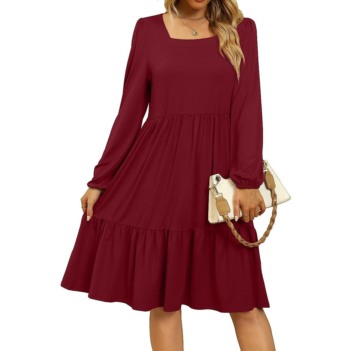 Bofell Midi Dresses for Women Wedding Guest Long Sleeve Ladies Dress Christmas Dresses L