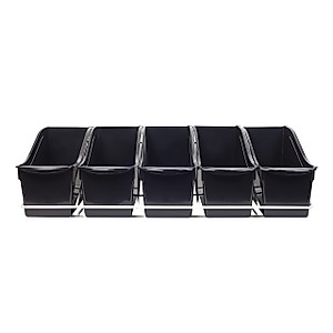 Storex Large Book Bins, Metal Shelf Rack Included, Black, Set of 5 (71129U01C)