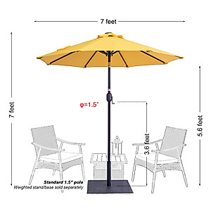 Sundale Outdoor 7 ft Solar Powered 24 LED Lighted Patio Umbrella Table Market Umbrella with Crank & Push Button Tilt for Garden, Deck, Backyard, Pool, 8 Steel Ribs, Polyester Canopy (Yellow)