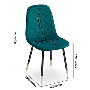 Dark Green Velvet Tufted Accent Chairs with Golden Color Metal Legs, Modern Dining Chairs for Living Room,Set of 4