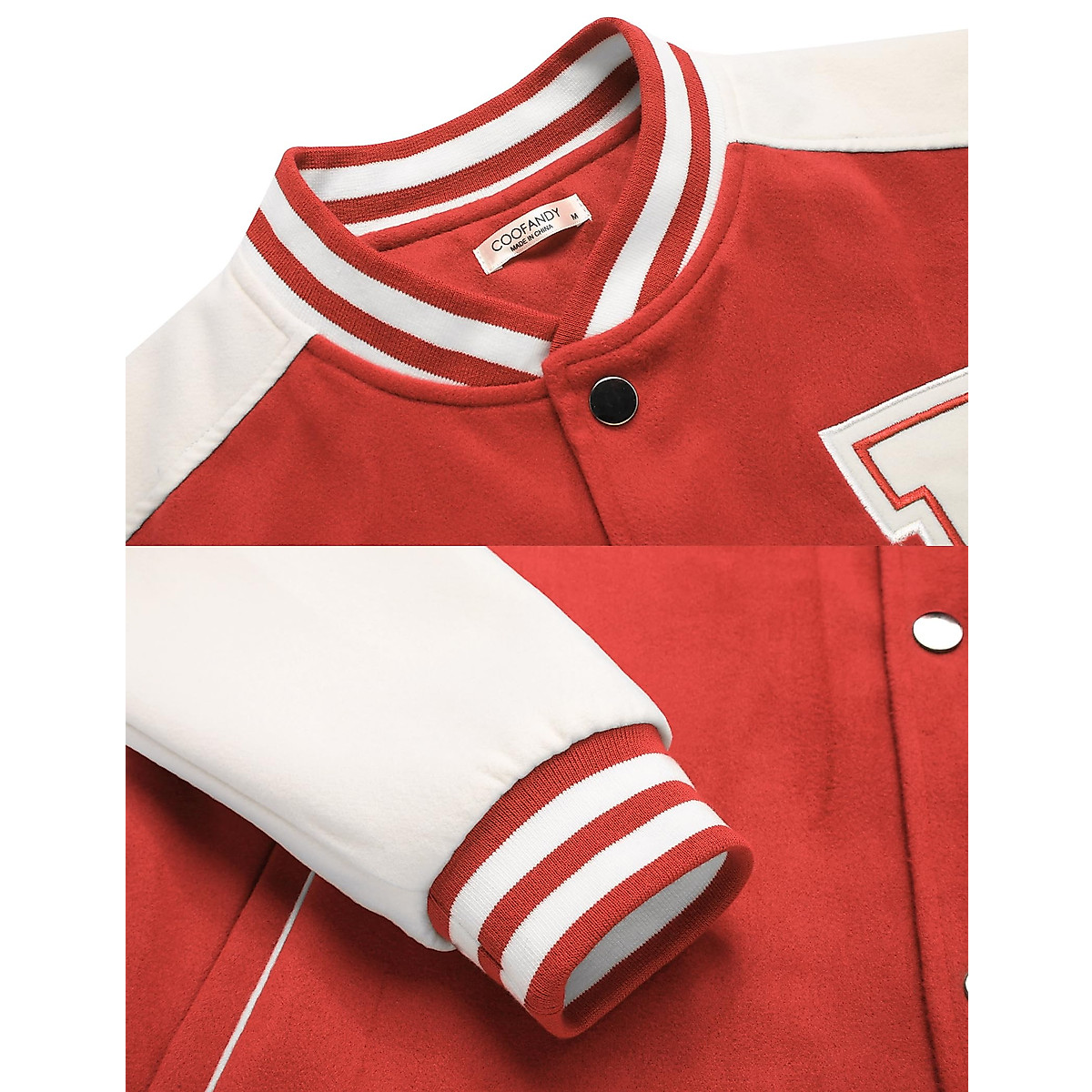COOFANDY Men Varsity Jackets High School Letterman Jacket Wool Bomber Jacket Casual Jacket Red