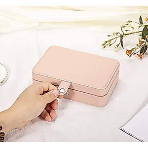 Voova Small Jewelry Organizer Box, Travel Jewelry Case for Women Teen Girls, Mini PU Leather Portable Jewellery Storage Boxes Holder with Smart Earrings Plate for Necklaces Rings Bracelets, Pink