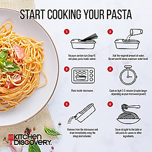 Kitchen Discovery Microwave Pasta Cooker- No Boil, No Mess, No Stick Pasta Cooker With Strainer Ready In As Little As 10 Minutes for up to 4 Servings