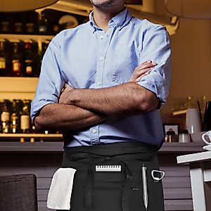 NLUS 2 Pack Waitress Apron with 8 Pockets, Server Aprons, Water Resistant Waiter Waist Aprons Half Apron