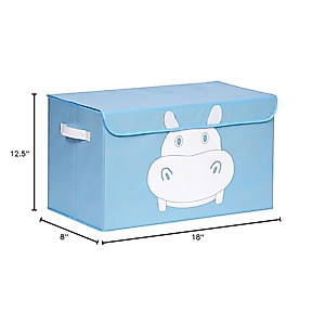 QUOKKA Toy Storage Box for Kids and Baby - Collapsible Hippo Toy Chest Bin with Flip-Top Lid for Boys and Girls - Organizer Boxes for Stuffed Animal Storage to Keep Nursery & Playroom Tidy (Blue)…