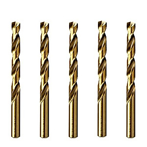MAXTOOL 1/4" 5pcs Identical Jobber Length Drills HSS M42 Twist Drill Bits 8% Cobalt Fully Ground Golden Straight Shank Drills; JBF42G10R16P5
