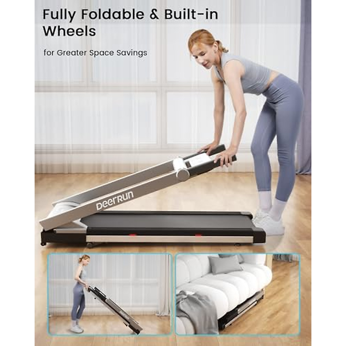 DeerRun Treadmills for Home, 3.5HP Folding Treadmill with Incline, 350 LBS Weight Capacity Home Treadmill, Compact Portable Treadmill for Small Space Walking Jogging Running