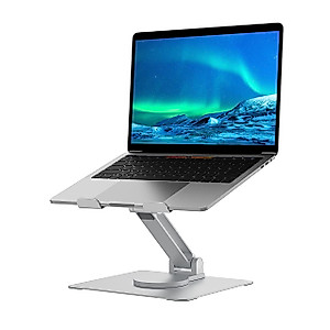 SOUNDANCE Adjustable Laptop Stand with 360° Rotating Heavy Base, Ergonomic Laptop Riser for Desk, Stable Laptop Holder for Collaborative Working, Suit for 10-15.6" PC Computer, Single Shaft, Silver