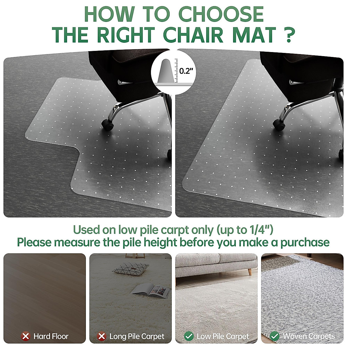 100pointONE Office Chair Mat for Carpets - 53'' x 45'' 0.09'' ThickTransparent Floor Mats for Flat Low and No Pile Carpeted Floors, with Grippers (53'' X 45'' Rectangle)