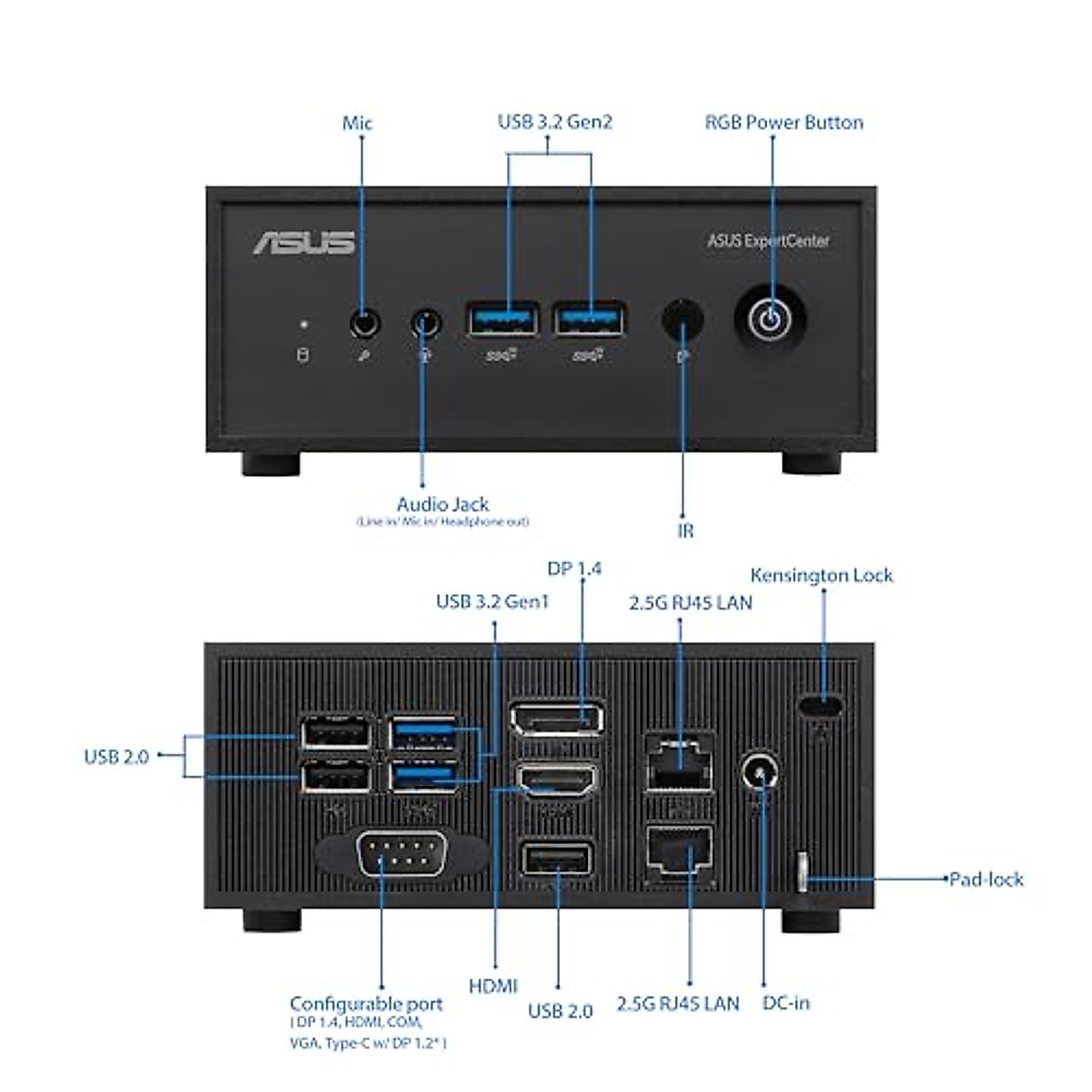 ASUS ExpertCenter PN42 Fanless Mini PC Barebone with Intel 12th gen Quad Core N100, Dual 4K Support, Dual LAN, 7 x USB, COM Port, WiFi 6E, Bluetooth, VESA Mount