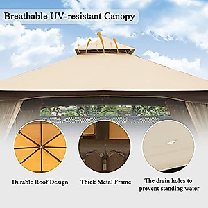 Domi Outdoor Living 10'x13' Patio Gazebo Outdoor Ventilation Double Roof Gazebo with Mosquito Netting for Patio,Lawn and Garden