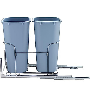 VEVOR Pull-Out Trash Can, 37Qt Double Bins, Under Mount Kitchen Waste Container with Soft-Close Slides, 44 lbs Load Capacity & Door-Mounted Brackets, Garbage Recycling Bin for Kitchen Cabinet, Grey