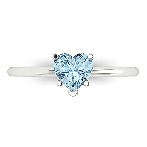 Clara Pucci 1.0 ct Heart Cut Solitaire Blue Simulated Diamond 5-Prong Engagement Bridal Promise Anniversary Ring 18K White Gold Size 7