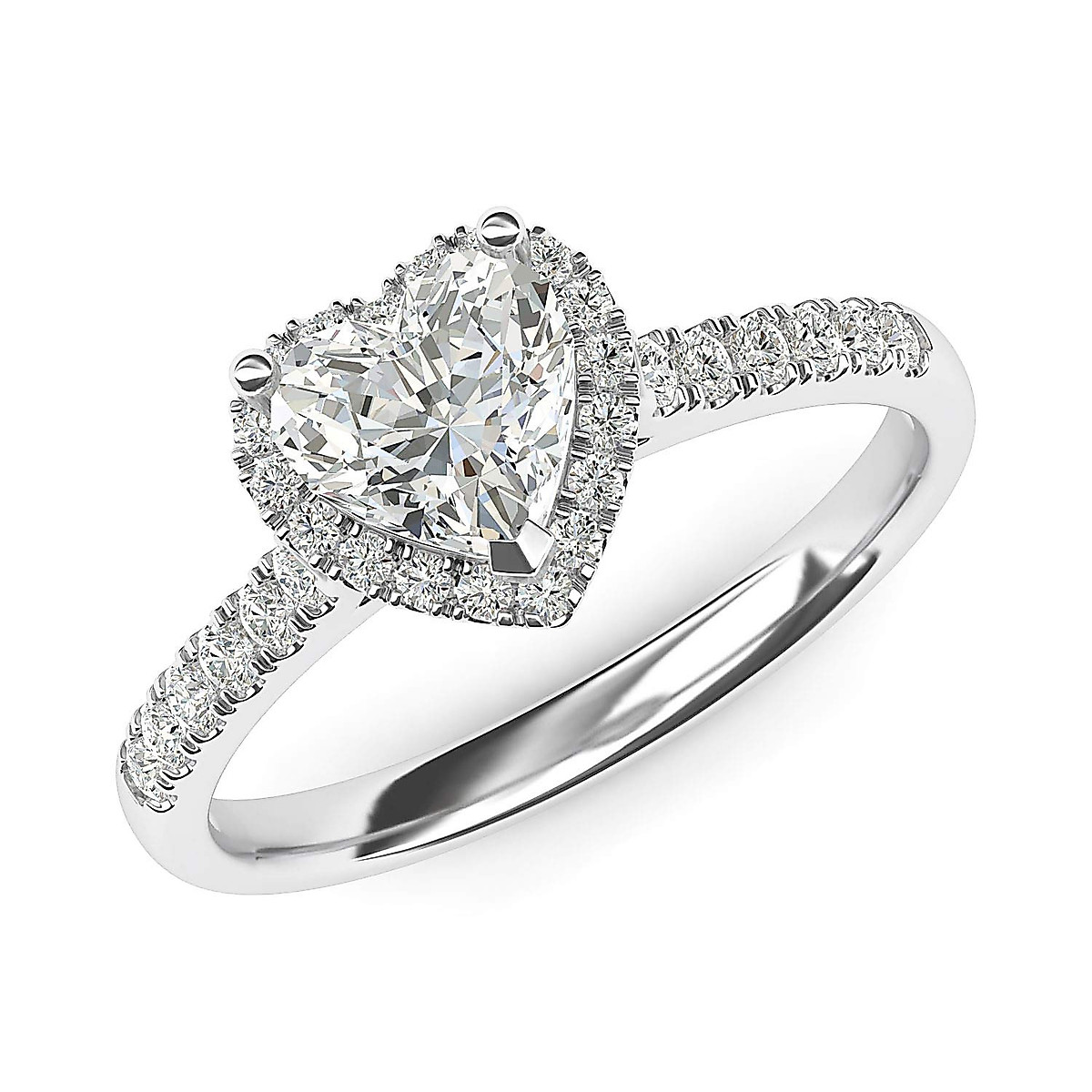 14k White Gold Simulated Heart-shaped Diamond Halo Engagement Ring with Side Stones Promise Bridal Ring (7)