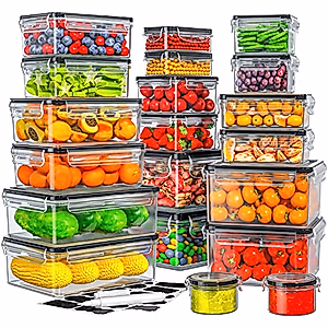 HOMETALL 40 PCS Food Storage Containers with Lids Airtight, 100% Leakproof Plastic Meal-Prep Containers Reusable(20 Containers & 20 Lids),Microwave and Dishwasher Safe, Includes Labels & Pen