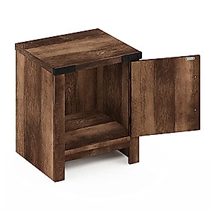 Furinno Jensen Farmhouse End Table with Barn Door for Bedroom, Living Room,Rustic Brown, pack of 1