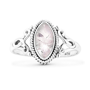 Koral Jewelry Cut Marquise Moonstone Ethnic Delicate Ring 925 Sterling Silver Vintage Tribal Gipsy Boho Look (7)