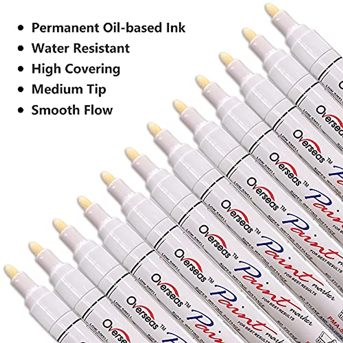 Lesun White Paint Pens Paint Markers, 12 Pack Waterproof Oil-Based Paint Pen Set Quick Dry and Permanent, Markers for Rock Painting, Stone, Ceramic, Wood, Fabric, Plastic, Canvas, Glass, Mugs, Tires…