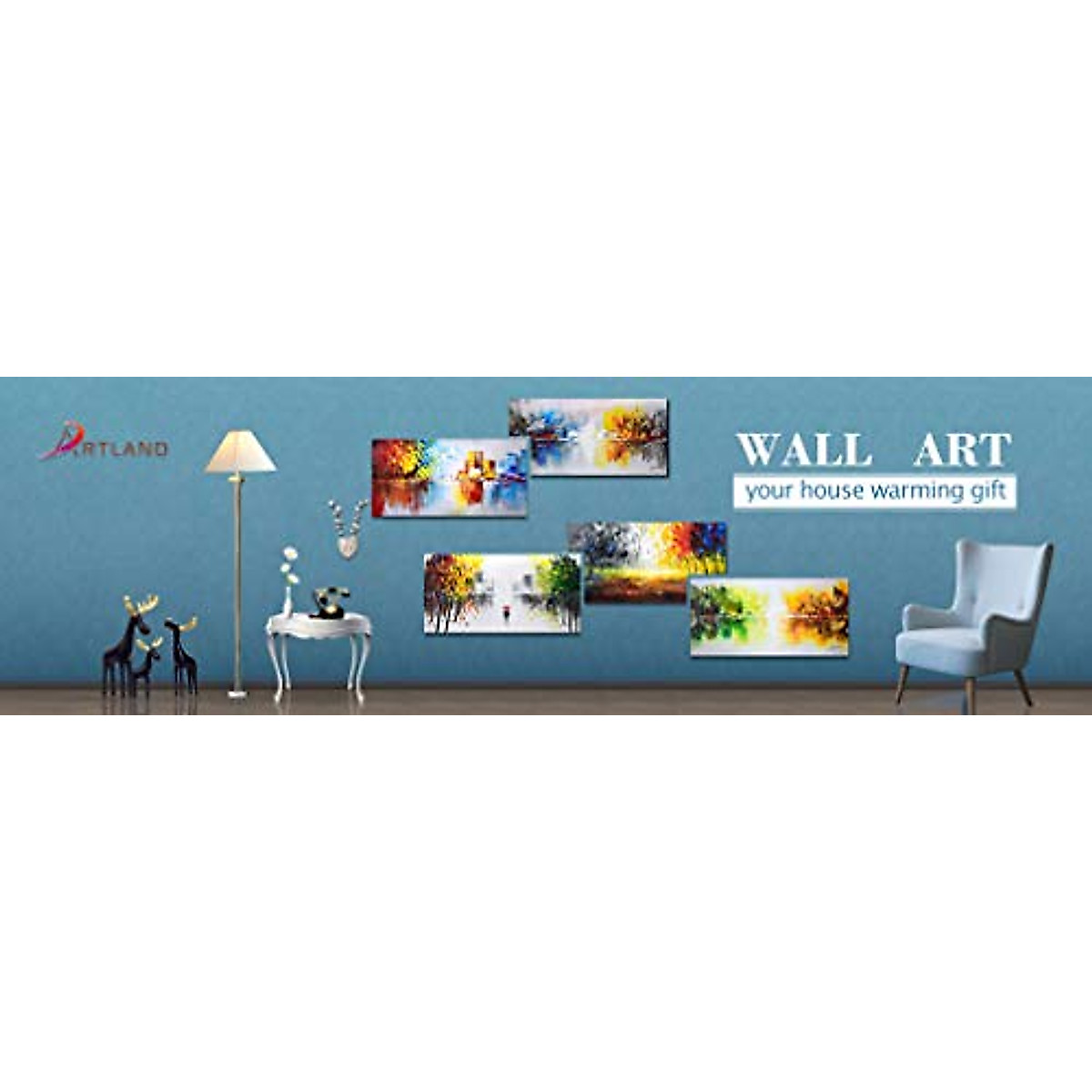 ARTLAND Framed Cityscape Modern Oil Painting on Canvas Contemporary Abstract Building Artwork Stretched Wall Art Décor for Living Room Home Decoration 24x48 inches