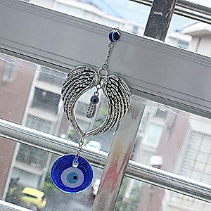 Hallwayee Creative Evil Eyes Wall Pediments Alloy Hanging Decor Glass Devil’s Blue Eyes Pendant Handcraft Hanging Ornament for Car Window Home Garden Office (Angel Wings)