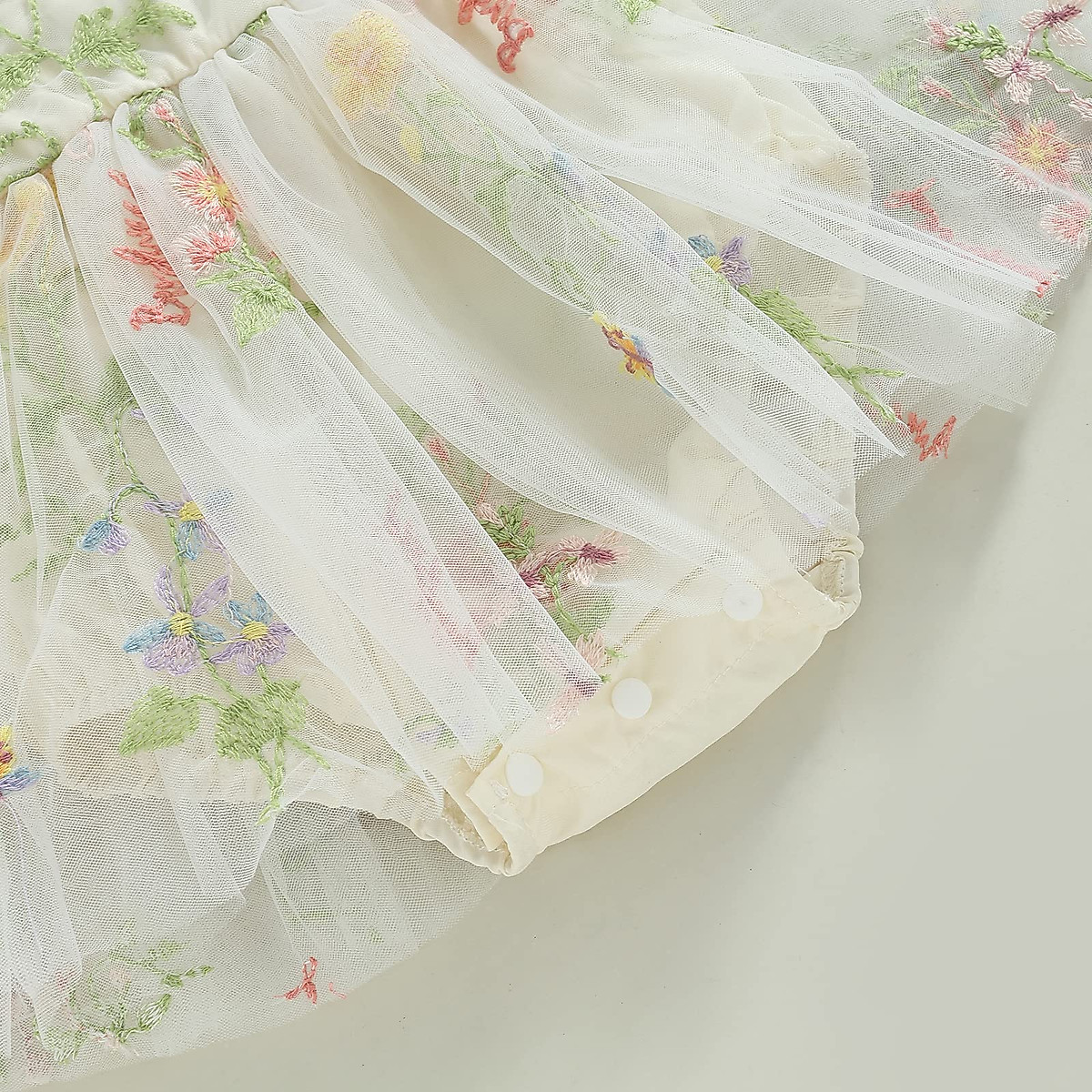Newborn Baby Girl Embroidered Romper Dress Infant Girls Floral Sleeveless Bodysuit Mesh Tutu Tulle Dresses Summer Outfits (White,6-12 Months)