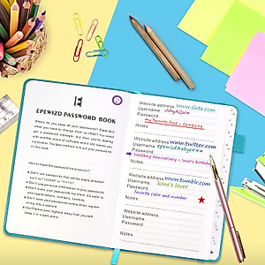 EPEWIZD Password Book with Alphabetical Tabs Hardcover Medium Size Password Book for Website Username Internet login Computer Address Password Organizer Keeper Logbook-Turquoise