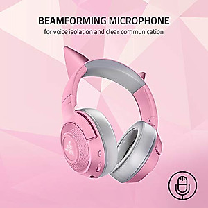 Razer Kraken BT Kitty Edition: Bluetooth 5.0-40ms Low Latency Connection - Custom-Tuned 40mm Drivers - Beamforming Microphone - Powered Chroma - Quartz Pink