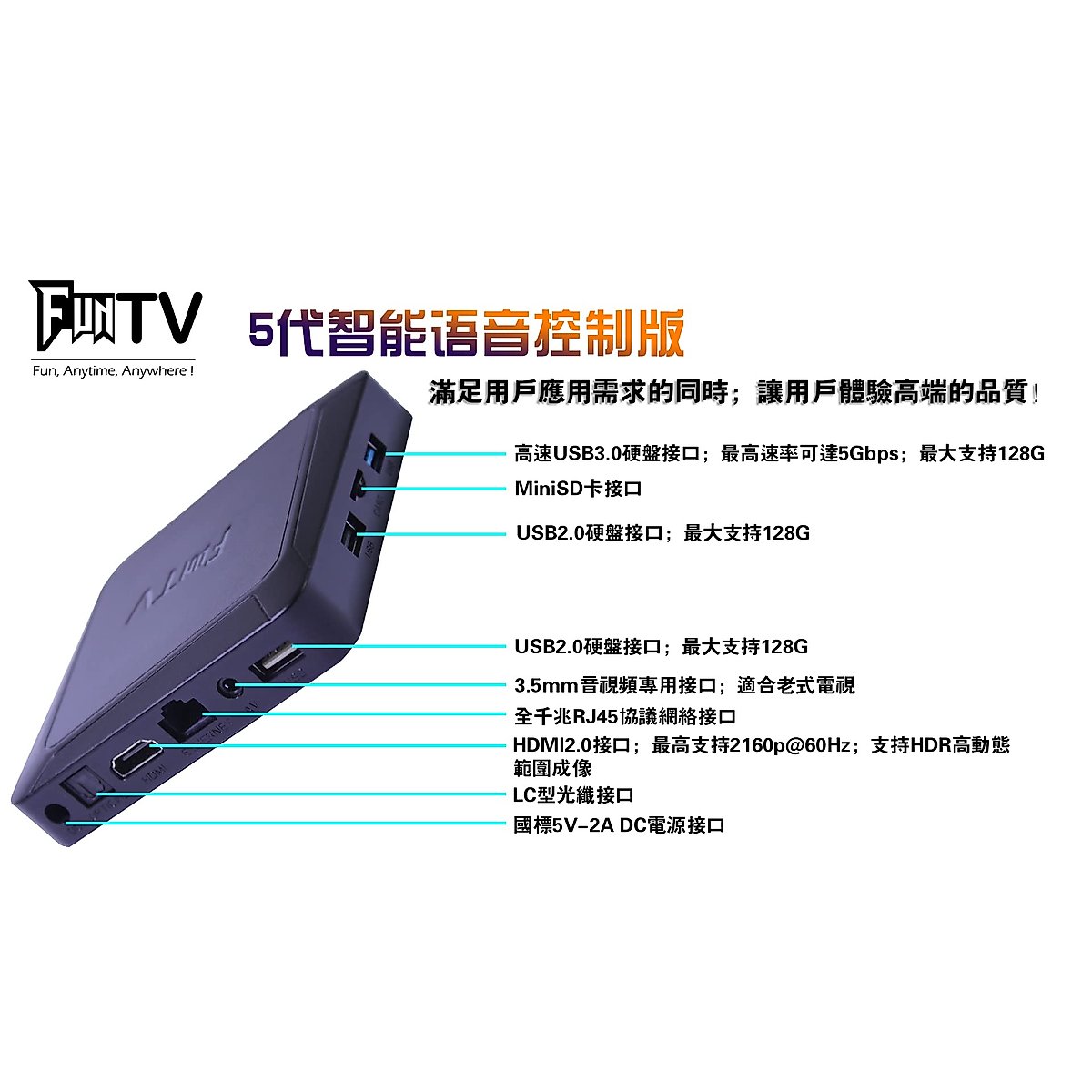 FUNTV Chinese 增强版2023 Chinese TV Box 5th Generation Upgraded China/Hong Kong/Taiwan TV and Seven Days Playback 最新五代 智能语音版 中文电视盒子 機頂盒 最新 高端 海外家庭必备