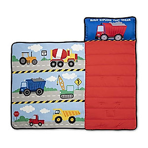 Baby Boom Funhouse Construction Area Trucks Kids Nap Mat Set – Includes Pillow and Fleece Blanket – Great for Boys Napping during Daycare or Preschool - Fits Toddlers, Blue