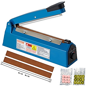 VEVOR Impulse Sealer 8 inch, Manual Heat Seal Machine with Adjustable Heating Mode, ABS Shrink Wrap Bag Sealers for Plastic Mylar PE PP Bags, Portable Poly Bag Sealing Machine with Extra Replace Kit